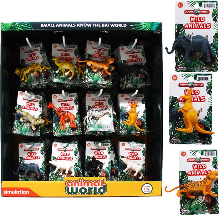 144 Wholesale 3"-4" Plastic Wild Animals In 72pc Display Box - WSD