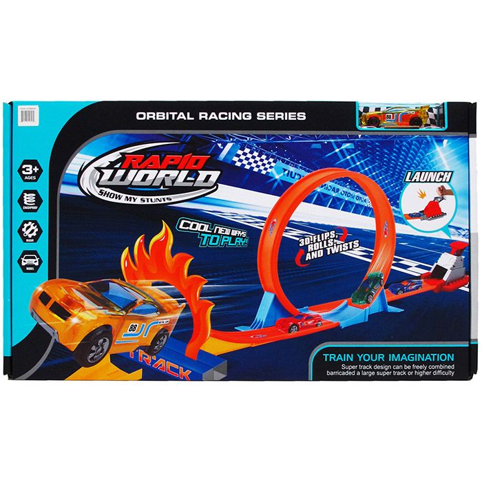 9 pieces 13pc Track Racers Play Set W/ 2.5" Metal Car In Color Box ...