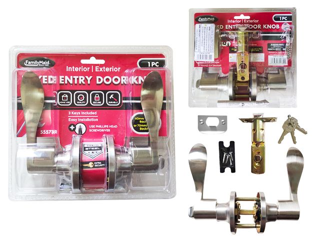 KEYED DOOR LEVER LOCKING HANDLE SILVER STAINLESS - WSD