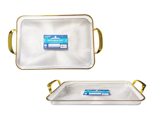 24 pieces Crystal -Like Tray Heavy Duty Rect W/gold Trim - Serving ...