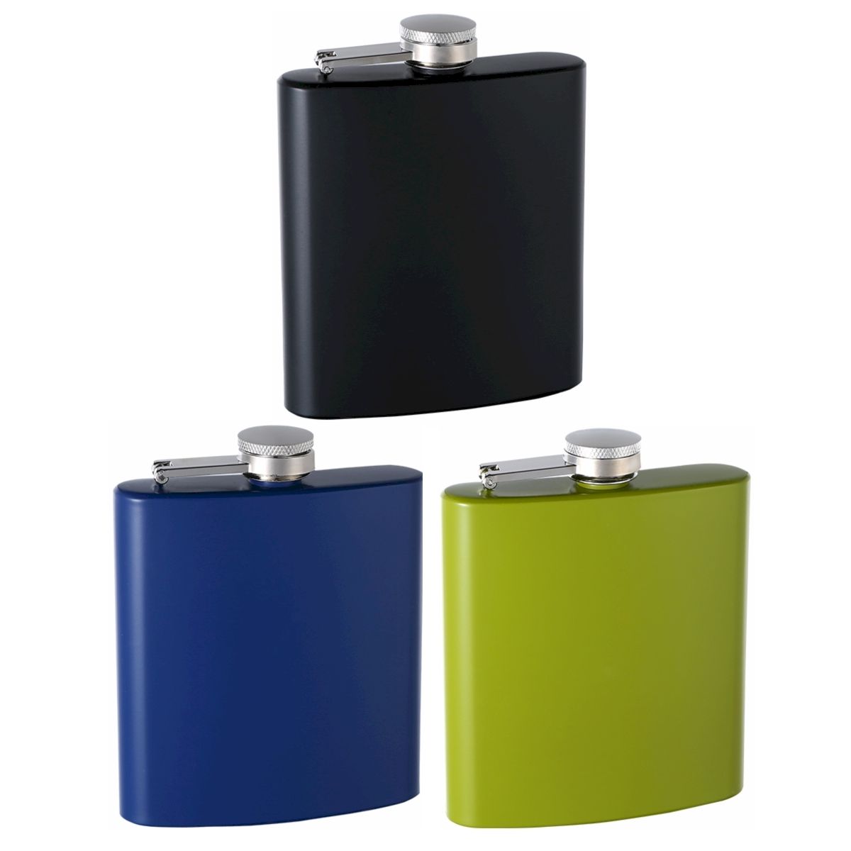 5 Pieces 6oz RubbeR-Coated Stainless Steel Hip Flask Assorted Colors ...