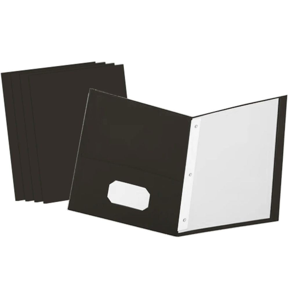 4 Pieces Paper 2-Pockets Portfolio , Black With 3 Prongs 25 count ...