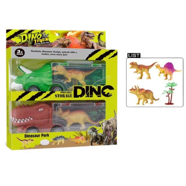 24 pieces 2-Count Dino Portable Storage Trailer Truck With Dinosaur ...