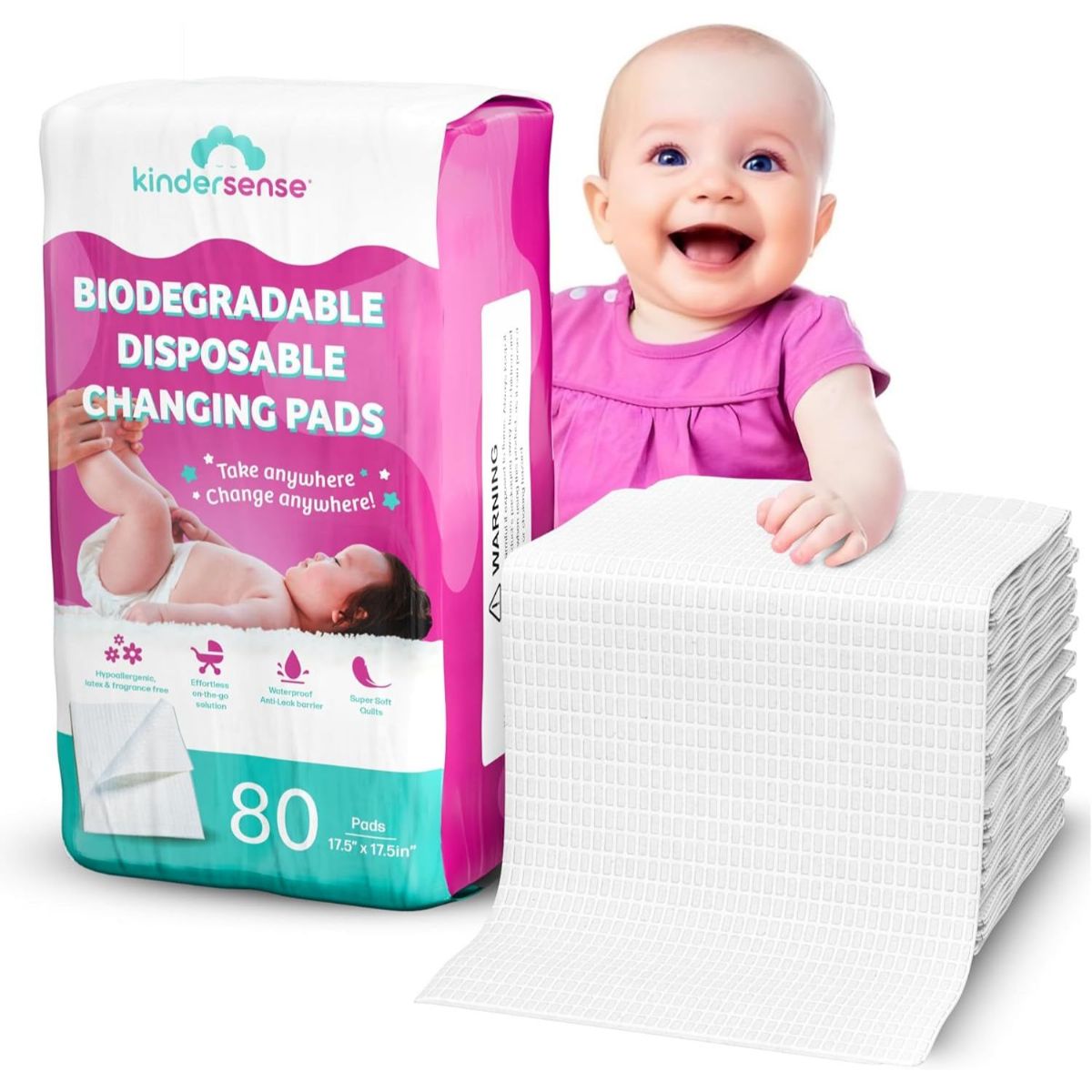 8 Packs Kindersense Biodegradable Disposable Changing Pads - Baby ...