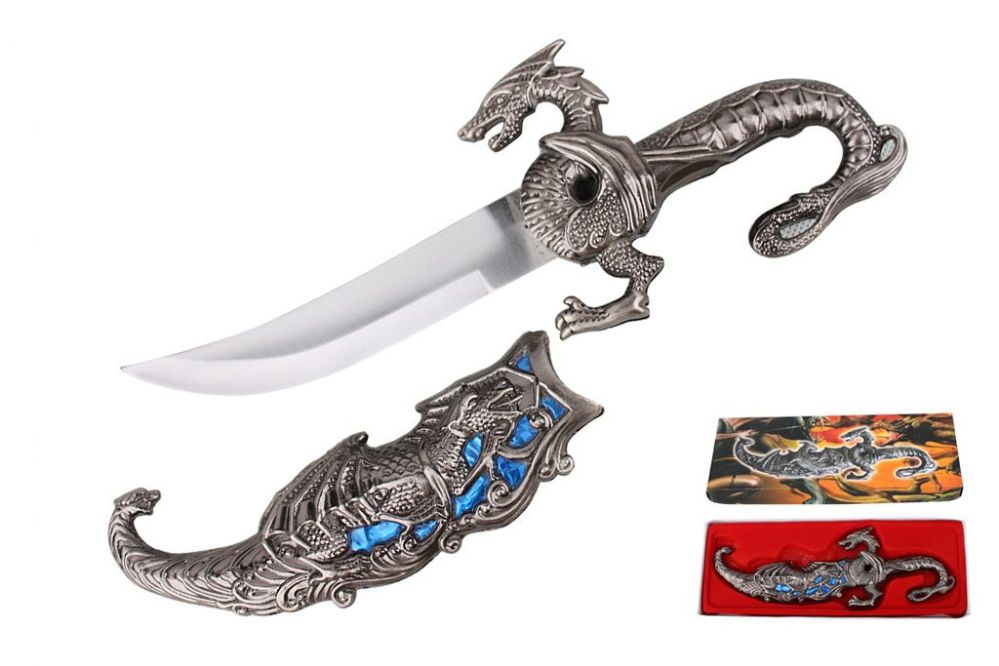 9 1/2-inch Fantasy Dragon Dagger With Gift Box (blue Fitting) - SB