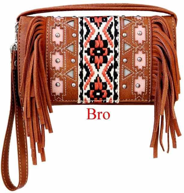 12 pieces Western Style Wallet Purse Aztec Design Studded With Fringe ...