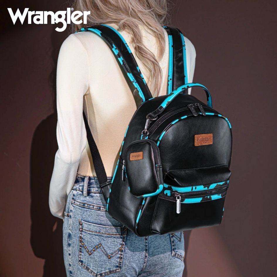 12 pieces Cow Print Trimmed Wrangler Backpack With Coin Pouch ...
