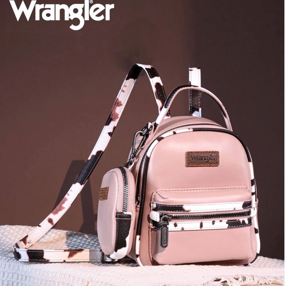 12 pieces Wrangler Cow Print Trimmed Mini Backpack With Coin Pouch ...