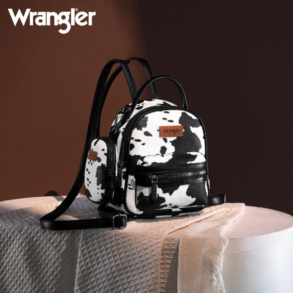 12 pieces Wrangler Cow Print Mini Backpack With Coin Pouch - Black ...