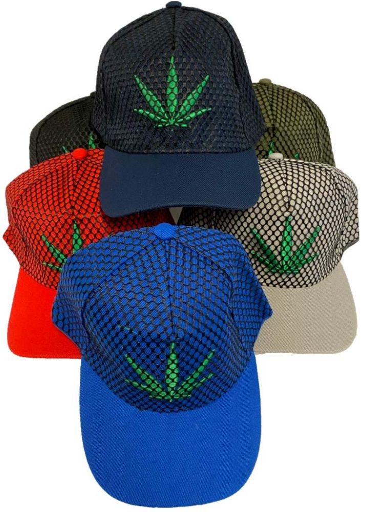 12 pieces Marijuana Hats/caps With Net - Assorted - Baseball Caps ...