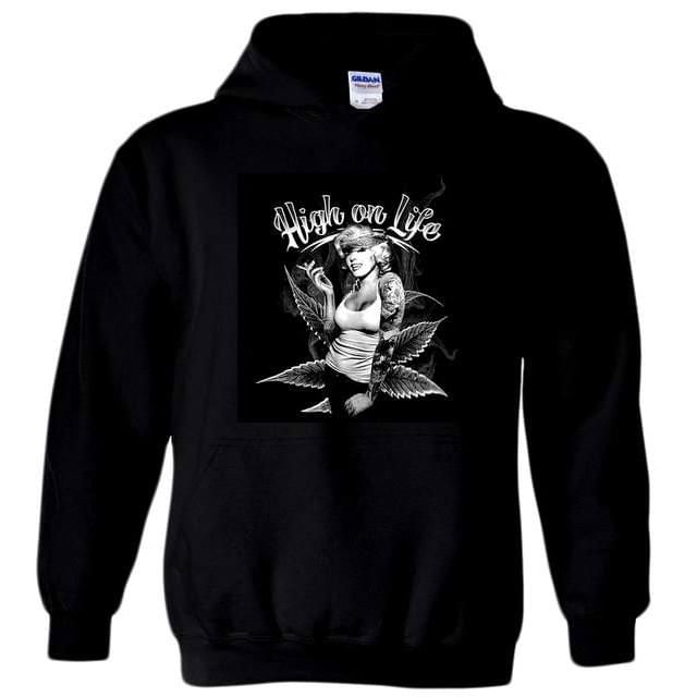 12 pieces High On Life Lady Marijuana Leaf Black Hoody - Mens Sweat ...