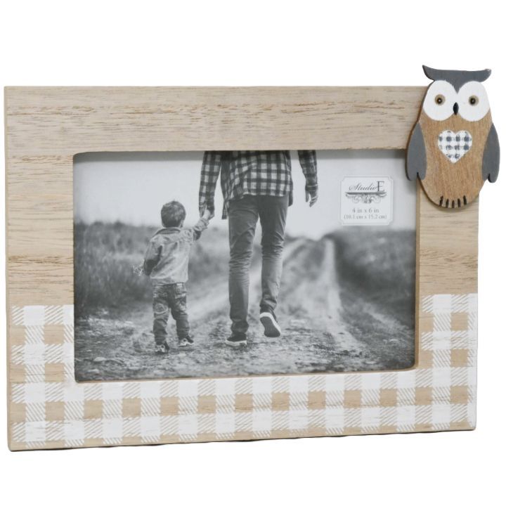 4"x6" Natural Plaid Owl Frame Wood MDF - Wholesale Sock Deals