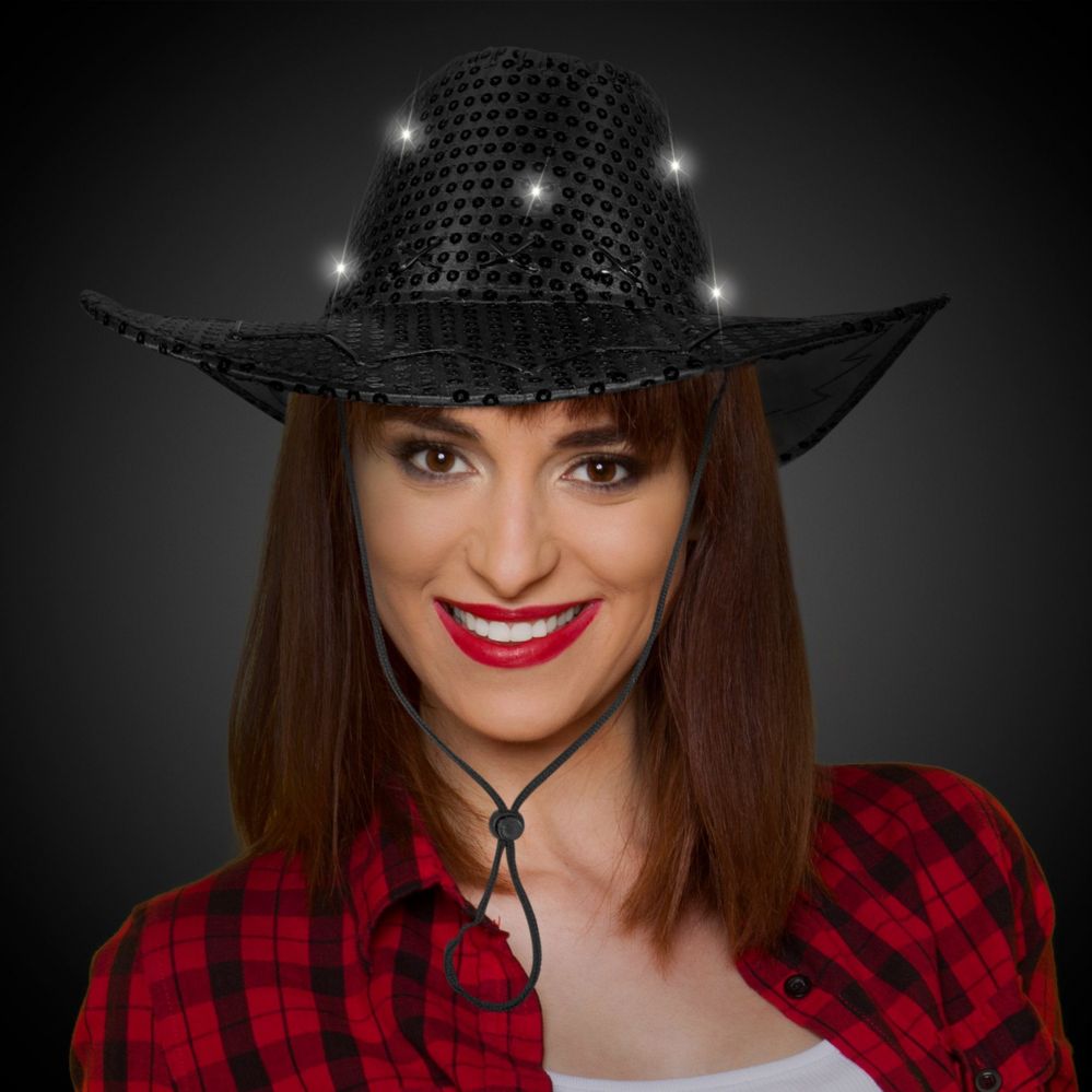 Bulk LED Black Sequin Cowboy Hat - Wholesale Sock Deals