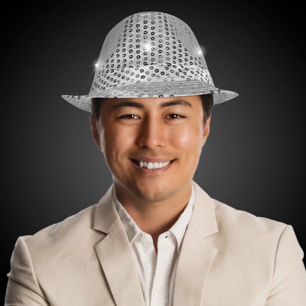 Bulk LED Silver Sequin Fedora Hat - Wholesale Sock Deals