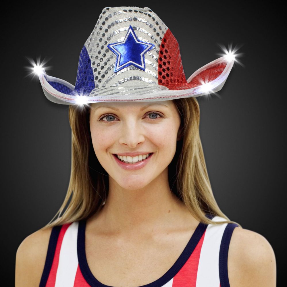 36 pieces Led Patriotic Star Sequin Cowboy Hat - LED party favors - at ...