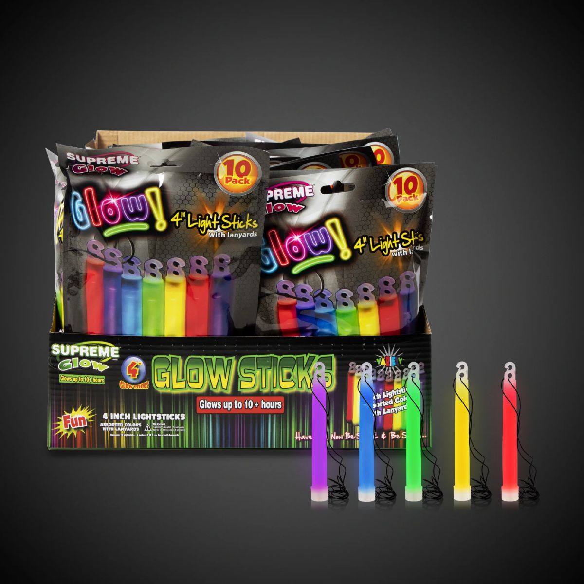 48 Pieces Assorted 4-inch Glow Sticks Retail Counter Display - LED ...