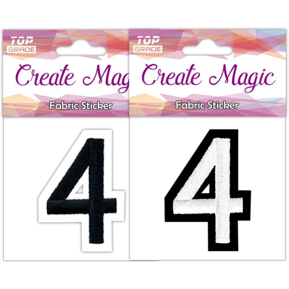 3" Fabric Iron On Sticker Number 4 Wht&blk - SB