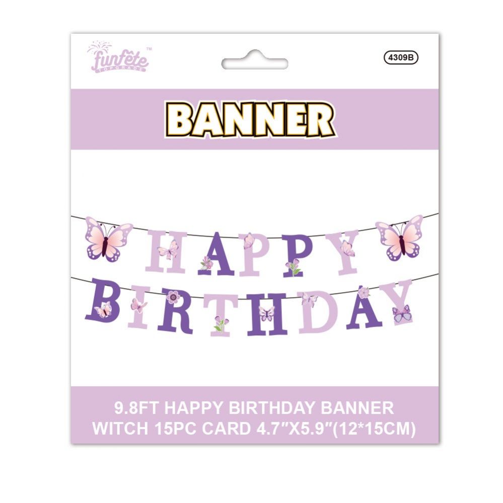 24 pieces B'day Banner Butterfly 12*15cm - Party Banners - at ...