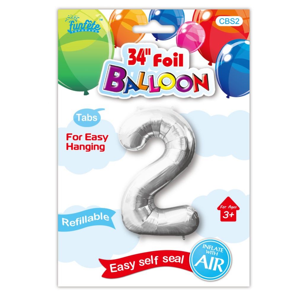 Bulk 34-inch Silver Number 2 Foil Balloon - Wholesale Sock Deals