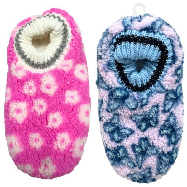 12 pieces Fuzzy Babba 1 Pack Footable Girls Slipper In Assorted Designs ...
