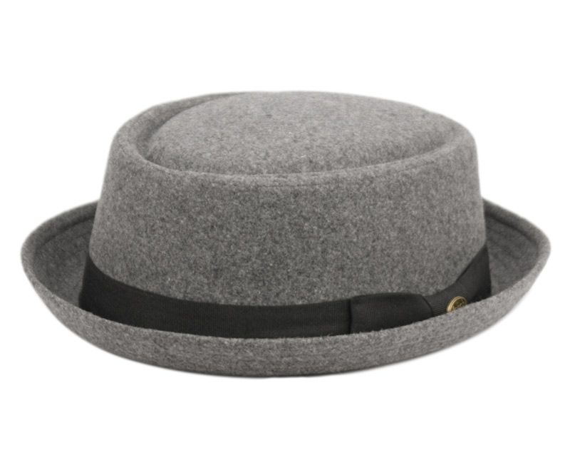 Round Shape Wool Blend Pork Pie Fedora Hats W/grosgrain Assorted Gray - SB
