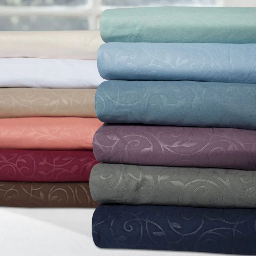 12 Sets Embossed Vine Sheet Set In Queen Size In White - Bed Sheet Sets ...